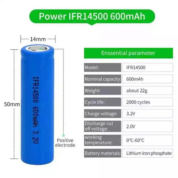 14500 Baterai Lithium Lifepo4 Isi Ulang Baterai Li Besi Fosfat 3.2V 600mAh